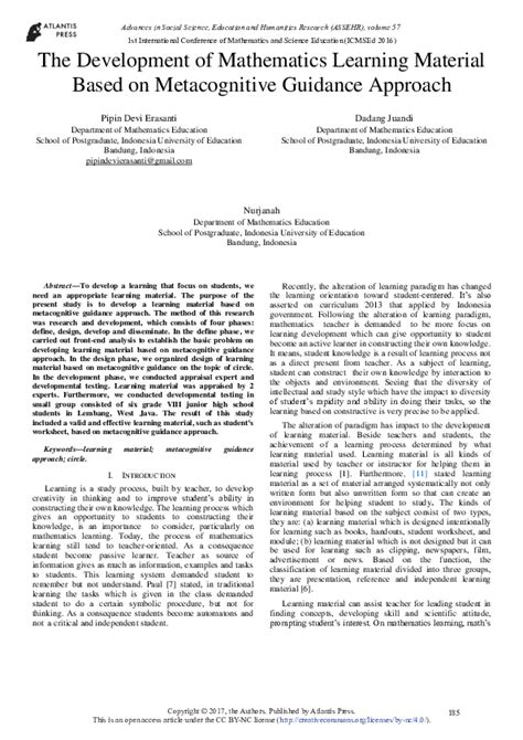 pdf the development of mathematics learning material based on