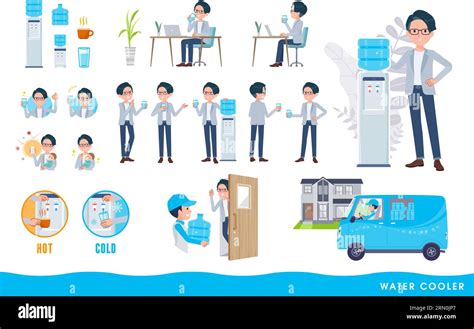 A Set Of Programmer Engineer Man And Water Coolerits Vector Art So