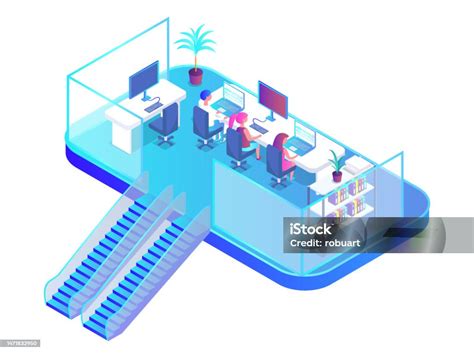 사람들은 공동 작업 사무실 현대적인 작업 공간 인테리어 디자인에서 일합니다 직원 직장 오픈 오피스 가구에 대한 스톡 벡터 아트 및 기타 이미지 Istock
