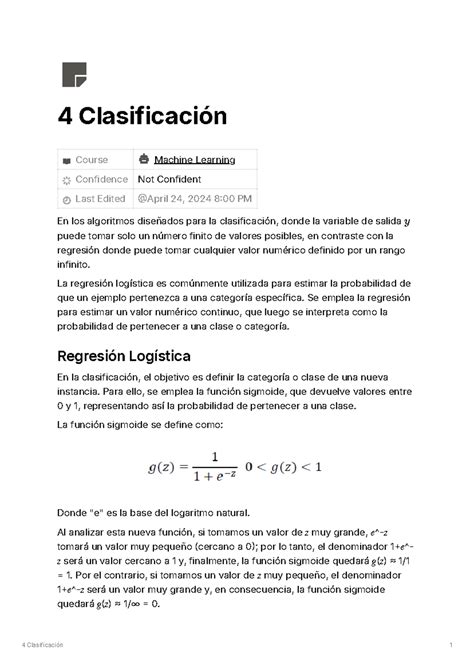 Resumen Clasificación 4 Clasificación Course Machine Learning