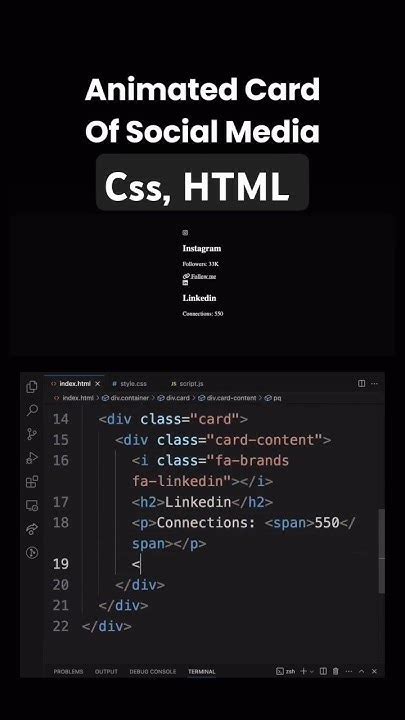 Animated Card Of Social Media Using Html Css Javascript Coding