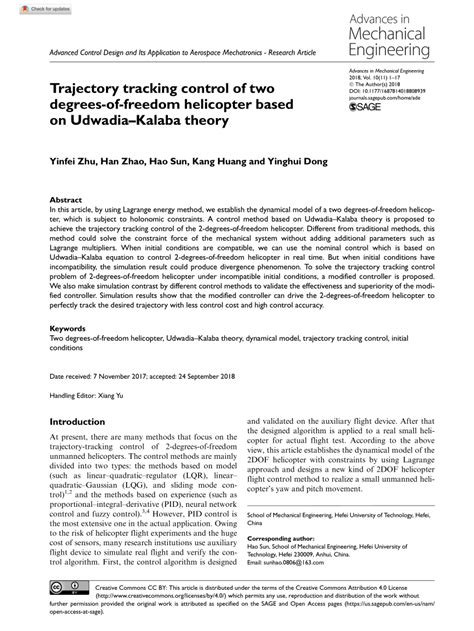 Pdf Trajectory Tracking Control Of Two Degrees Of Freedom Helicopter Based On Udwadiakalaba