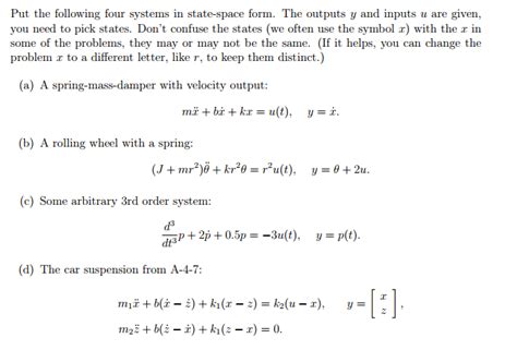 solved put the following four systems in state space form