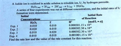 Solved 8 Iodide Ion Is Oxidized In Acidic Solution To Triiodide Ion