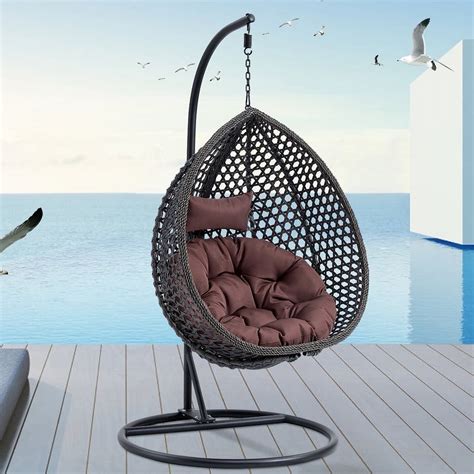 Sudica Egg Swing Chair With Stand Rattan Wicker Cushioned Garden Bedroom Use 350lbs Capacity
