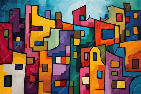 Create An Abstract Cityscape With Geometric Shapes And Vibrant Colors Premium Ai Generated Image