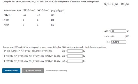 Solved Using The Data Below Calculate AH And K At 298 Chegg Com