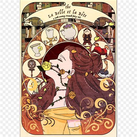 아르누보 미녀와 야수 포스터 일러스트 꽃들 소녀 봄 Png 일러스트 및 Psd 이미지 무료 다운로드 Pngtree