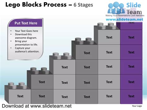lego blocks and pieces stacked on top of one another process 6 stages