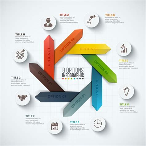 8가지 옵션이 있는 벡터 화살표 인포그래픽 프리미엄 벡터