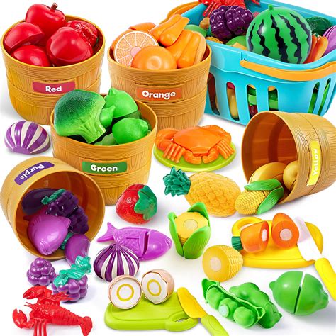 Joyin Color Sorting Play Food Set 69 Piece Cutting Food Toy Kitchen