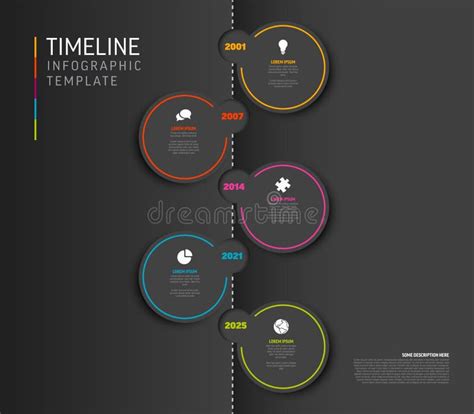 Simple Dark Vertical Timeline Template With Circles On Gray Background Stock Vector