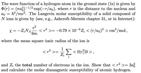 Solved The Wave Function Of A Hydrogen Atom In The Ground State 1s
