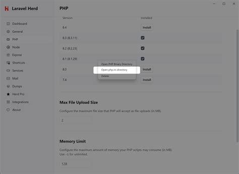 Php Settings Laravel Herd