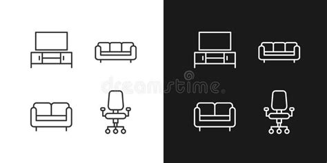 Furniture Store Pixel Perfect Linear Icons Set For Dark Light Mode Stock Vector Illustration