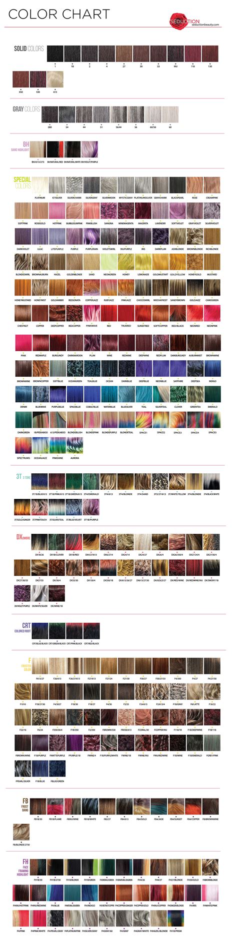 Color Chart SEDUCTIONBEAUTY