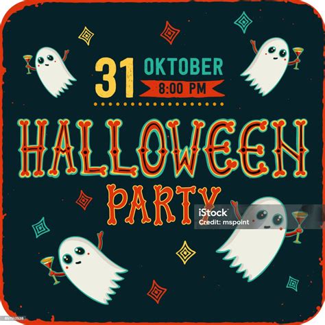 할로윈 밤 파티에 초대입니다 칵테일 귀신과 빈티지 카드입니다 벡터 템플릿입니다 할로윈 파티 초대 카드입니다 텍스트는 Grunge 텍스처에 할로윈 파티 전단지 가을에 대한