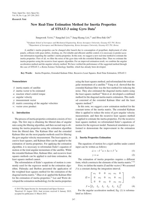 Download Pdf New Real Time Estimation Method For Inertia Properties Of Stsat 3 Using Gyro Data