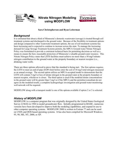 Nitrate Nitrogen Modeling Using Modflow Onsite Sewage