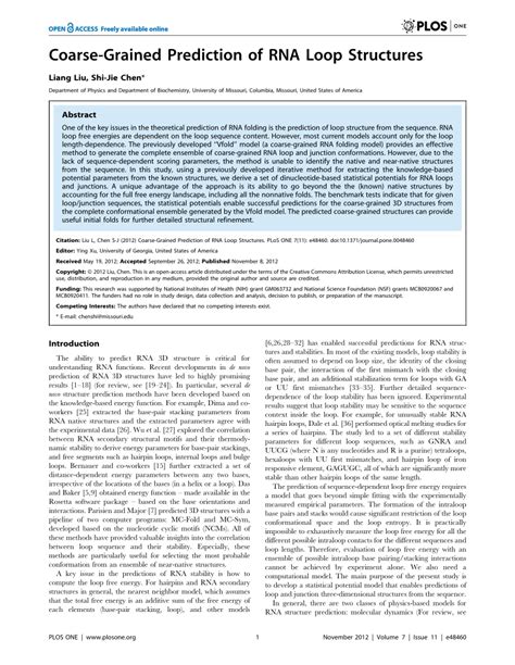 Pdf Coarse Grained Prediction Of Rna Loop Structures