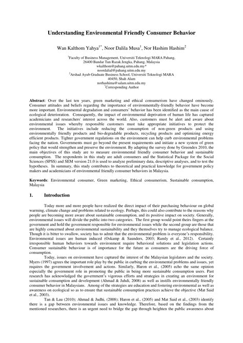 Pdf Understanding Environmentally Friendly Consumer Behavior