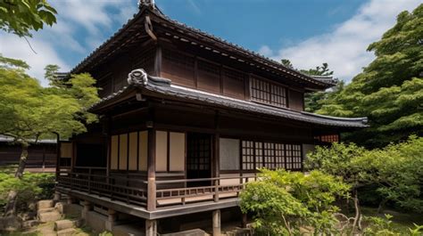 Traditional Japanese Style House That Has Wooden Stairs And A Roof