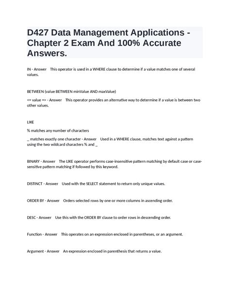 D427 Data Management Applications Chapter 2 Exam And 100 Accurate