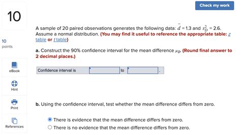 solved a sample of 20 paired observations generates the