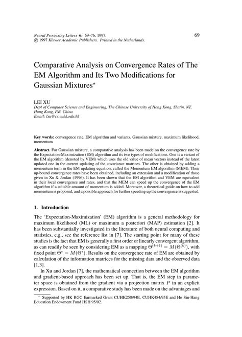 Pdf Comparative Analysis On Convergence Rates Of The Em Algorithm And