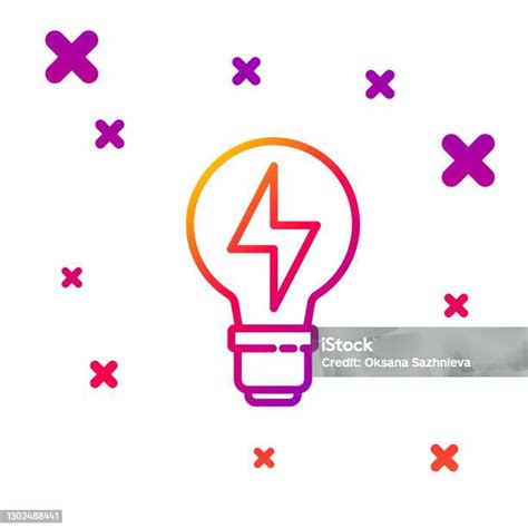 흰색 배경에 격리 된 번개 기호 아이콘색 선 전구 라이트 램프 표지판 아이디어 기호입니다 그라데이션 임의동적 셰이프 벡터 0명에 대한 스톡 벡터 아트 및 기타 이미지