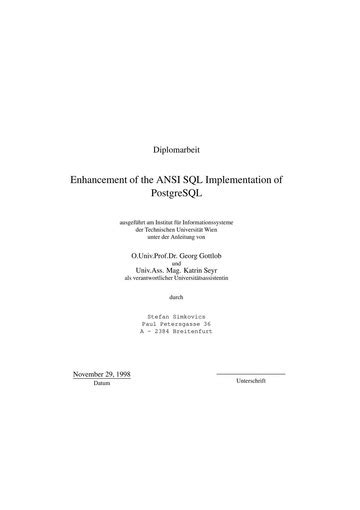 Enhancement Of The Ansi Sql Implementation Of Postgresql Stefan