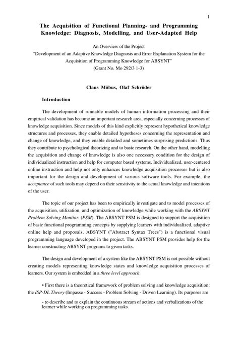 pdf the acquisition of functional planning and programming knowledge