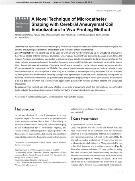pdf a novel technique of microcatheter shaping with cerebral