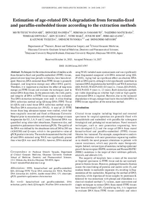 Pdf Estimation Of Age Related Dna Degradation From Formalin Fixed And