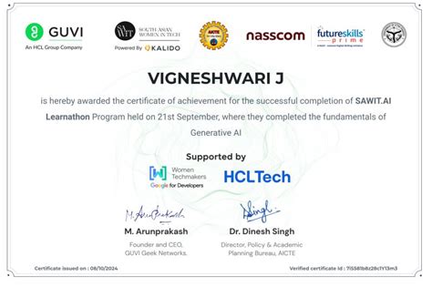 I Am Excited To Share That I Have Successfully Completed Guvi Sawit Ai Learnathon This