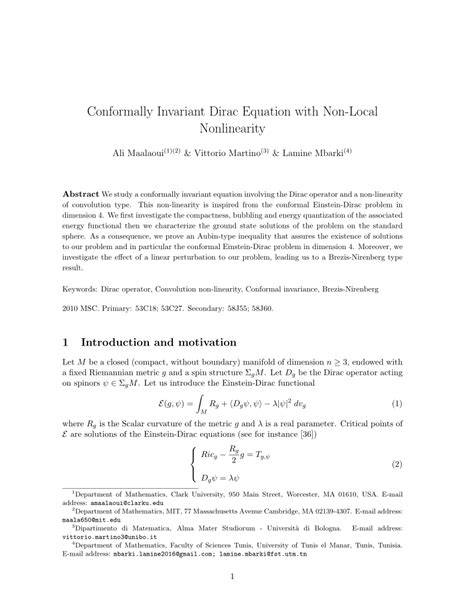 Pdf Conformally Invariant Dirac Equation With Non Local Nonlinearity