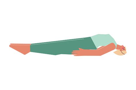 평평한 성인 캐릭터가있는 벡터 일러스트레이션 스포티한 금발 여성은 백벤드로 자세를 배우고 요가 수업에서 Matsyasana