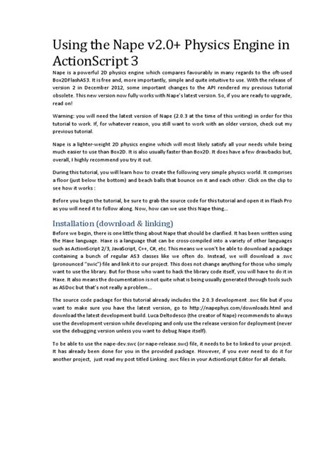 Using The Nape V20 Physics Engine In Actionscript 3 Pdf Rotation