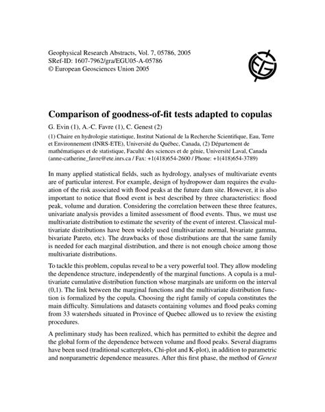 Pdf Comparison Of Goodness Of Fit Tests Adapted To Copulas