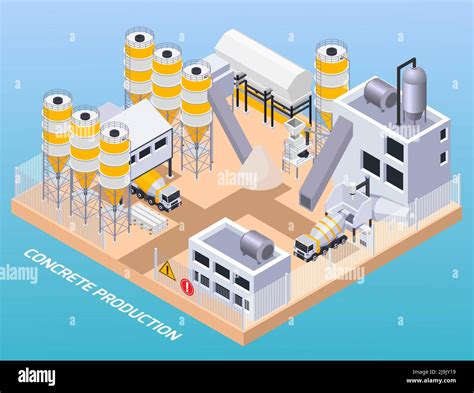 Concrete Cement Production Isometric Composition Of Text And Above View