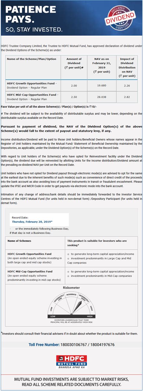 HDFC Growth Opportunities Fund HDFC Mid Cap Opportunities Fund Announces Dividends