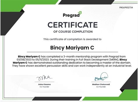 bincy mariyam c on linkedin mernstack pregrad internshipcompletion