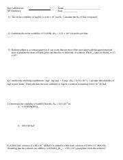 Ksp Calculations 2 Docx Ksp Calculations AP Chemistry Name Date 1 The Molar Solubility Of