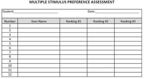 Free Preference Assessment Data Sheets Aba And Special Education