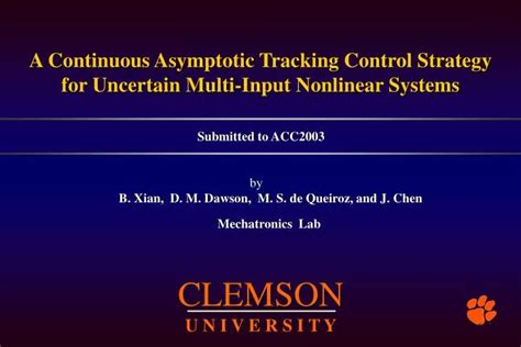 ppt a continuous asymptotic tracking c ontrol strategy for uncertain