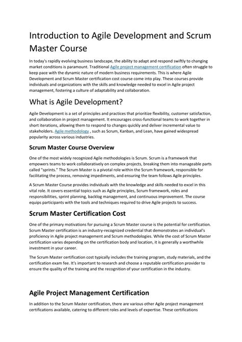 PPT Introduction To Agile Development And Scrum Master Course PowerPoint Presentation ID