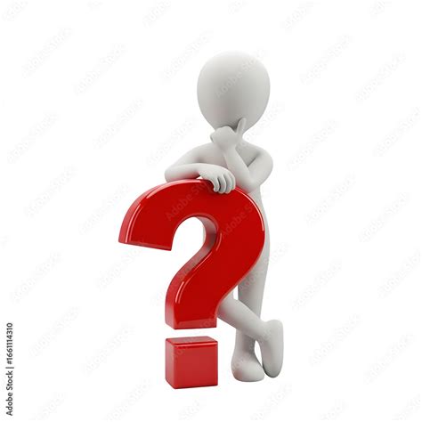 3d Icon Of 3d White Figure Man Person Leaning On A Large Red Question