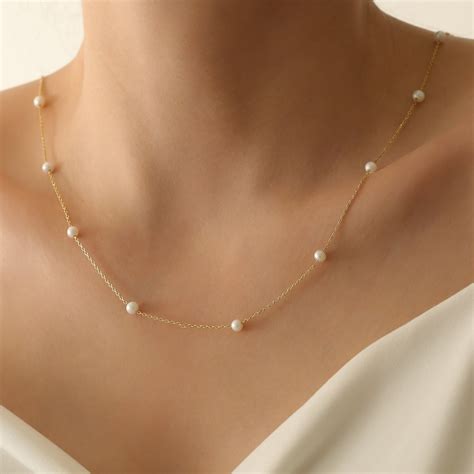 Pearls Necklace Gold Chain Etsy