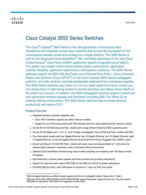 Cisco Catalyst 3650 Data Sheet Network Switch Computer Network