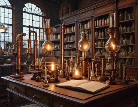 Premium Photo A Victorianera Laboratory With Bubbling Beakers Antique